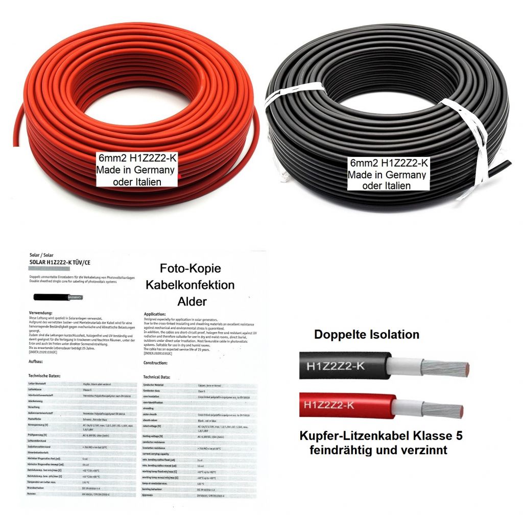 Solarkabel 6mm2 MC4 - Erdungskabel - Batteriekabel