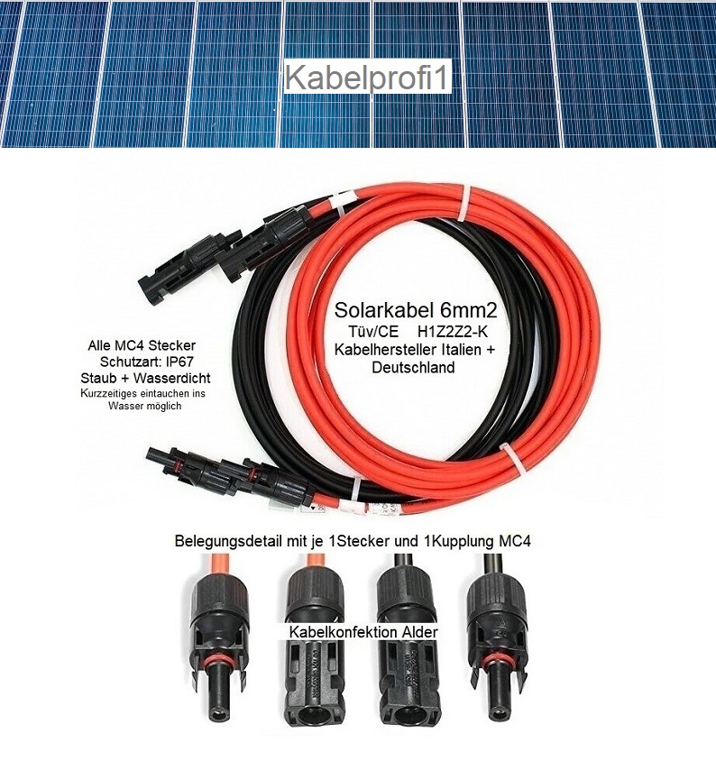 Solarkabel 6mm2 MC4 konfektioniert für Photovoltaik